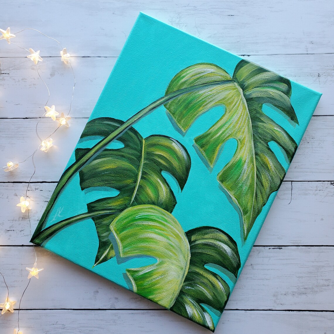 Tropical Leaves Pop Art Painting on Canvas 11x14 In Original | Etsy