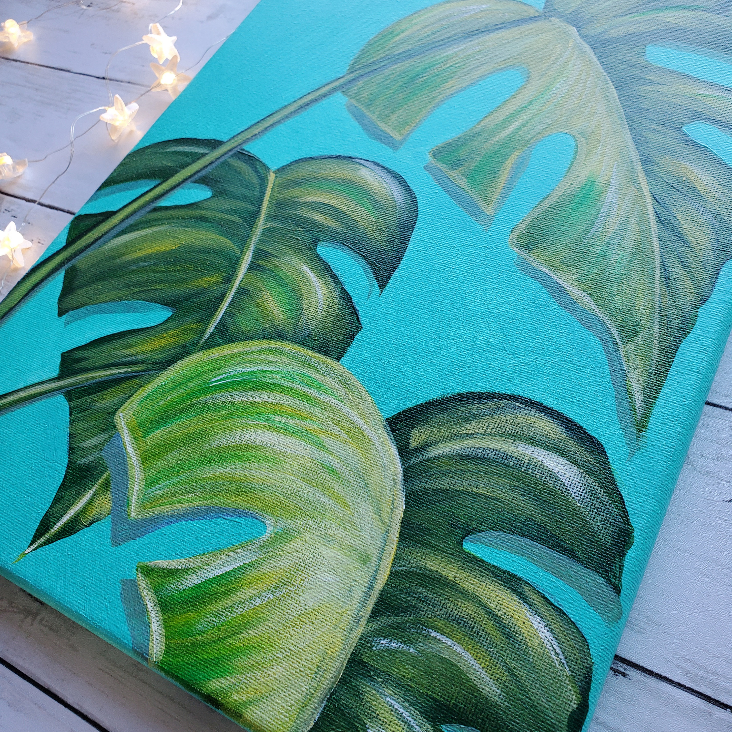 Tropical Leaves Pop Art Painting on Canvas 11x14 In, Original Tropical ...