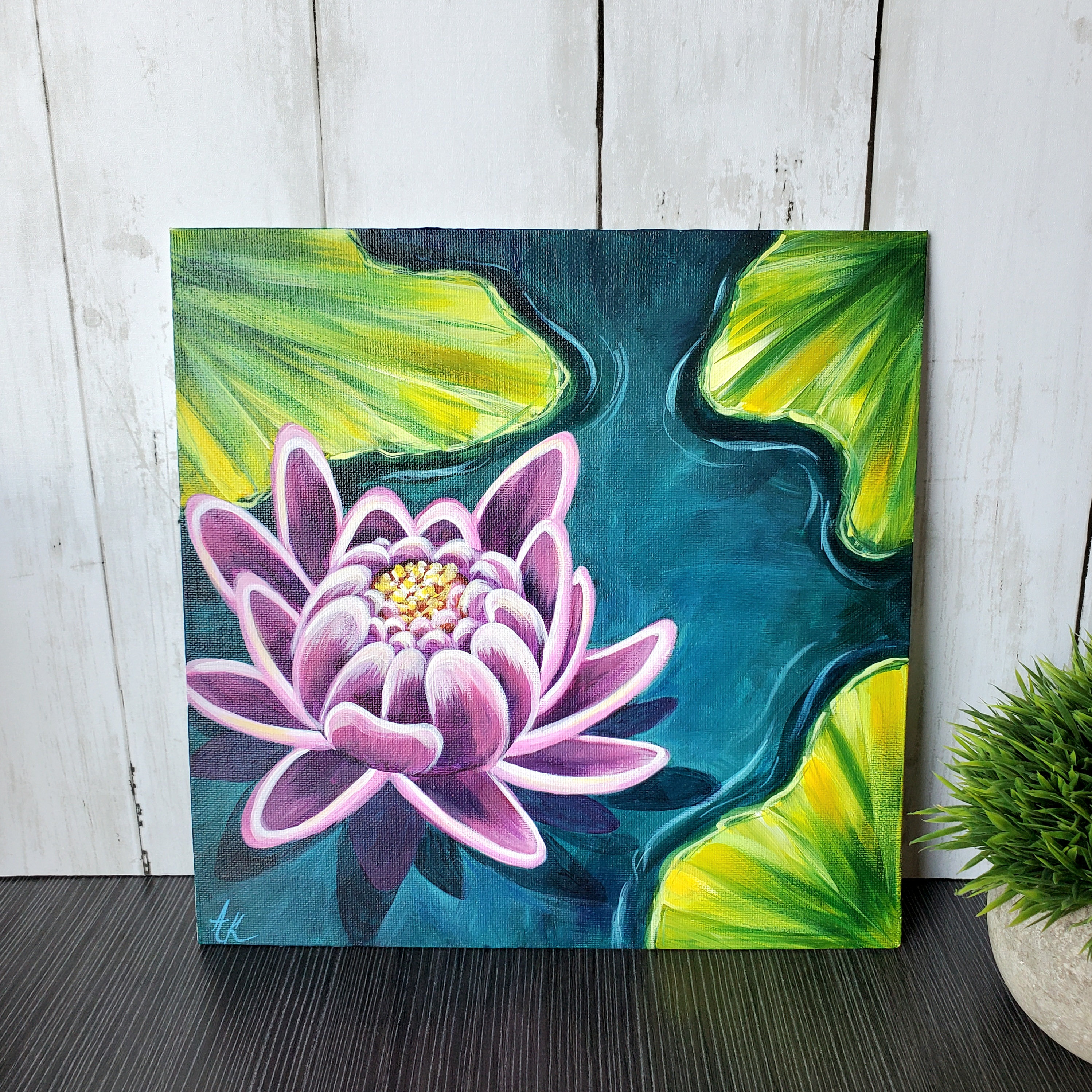 Lotus Painting on Canvas Panel 10x10 In, Original Lotus Wall Art, Water ...