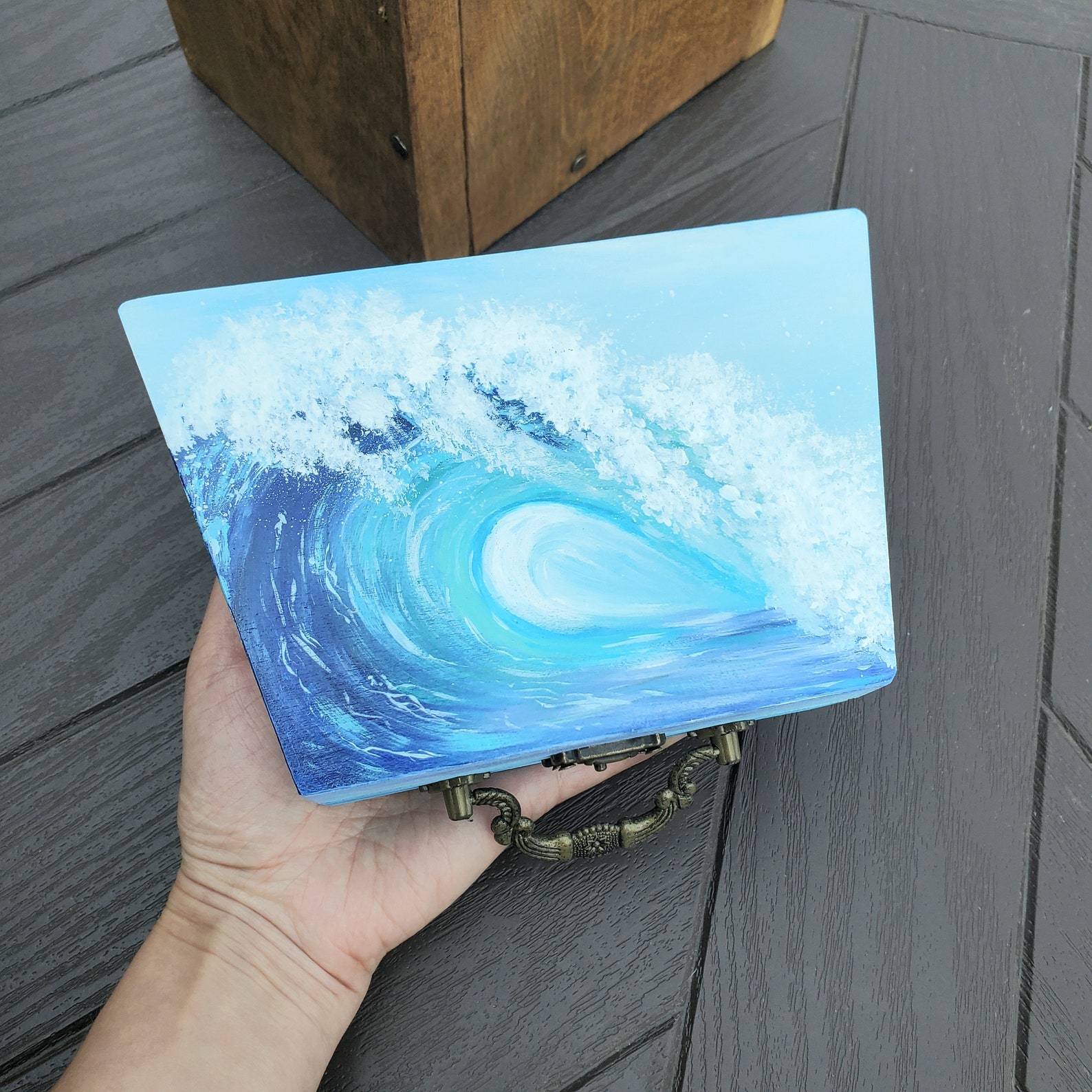 Jewelry box Ocean Wave Handpainted wooden box Beach decor | Etsy
