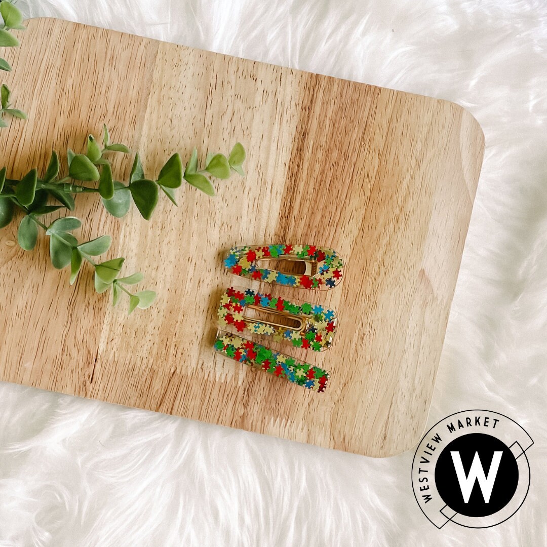 Puzzle Piece Resin Hair Clips, Set of 3 - Etsy