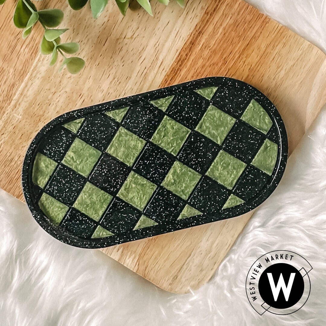 Custom Black Glitter and Mica Checker Resin Checker Tray - Etsy