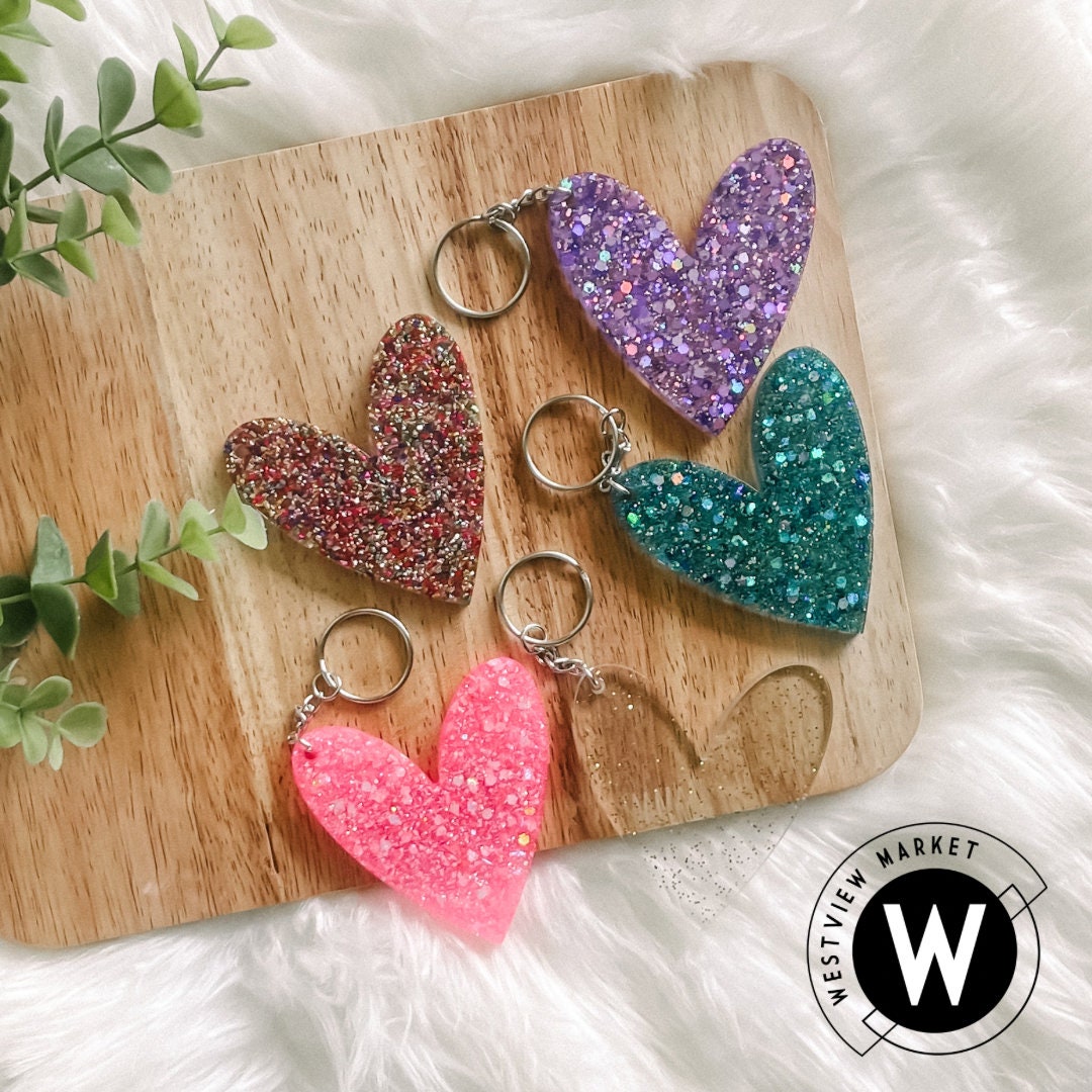 Large Glitter Heart Keychains - Etsy