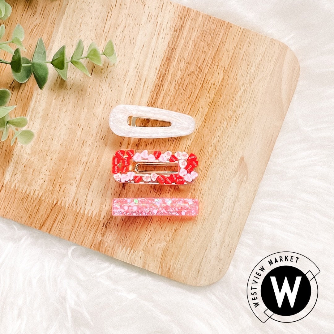 Red Conversation Hearts Resin Hair Clip Set - Etsy