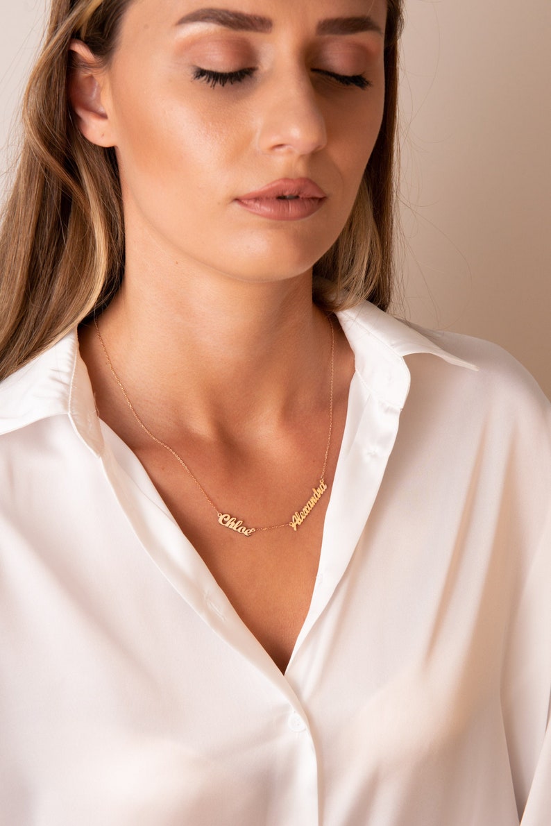 Two Name Necklace Gold Two Name Necklace Double Name Etsy