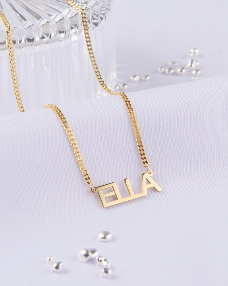 Block Name Necklace Name Necklace With Curb Chain | Etsy