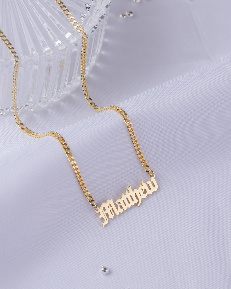 Personalized Gothic Name Necklace, Curb Chain Name, Custom Name ...