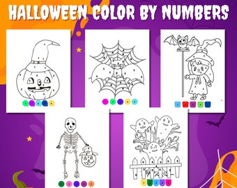 free printable halloween color by number pages for kids