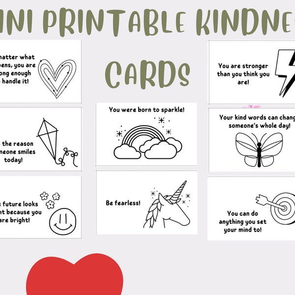 Mini Kindness Cards to Color Affirmation Cards Printable Kindness Cards ...