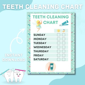 Kids Teeth Cleaning Chart, Brushing Teeth Chart, Oral Hygiene, Brush ...
