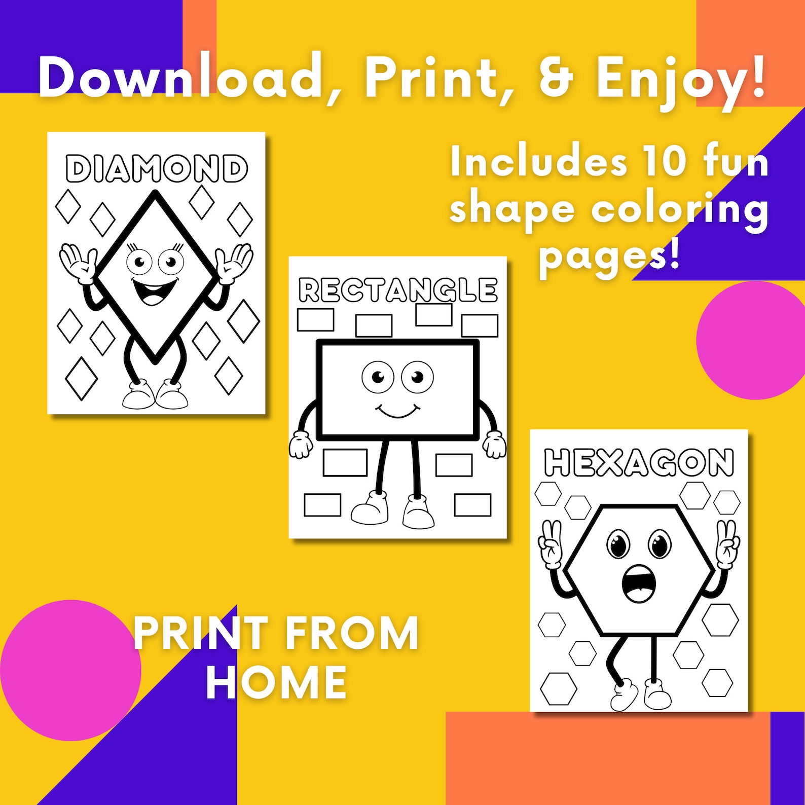 Shape Coloring Pages: Fun Cartoon Characters (digital Download) - Etsy ...