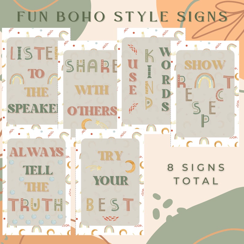 Boho Class Rules Posters,objectives for Classroom,show Respect,be ...