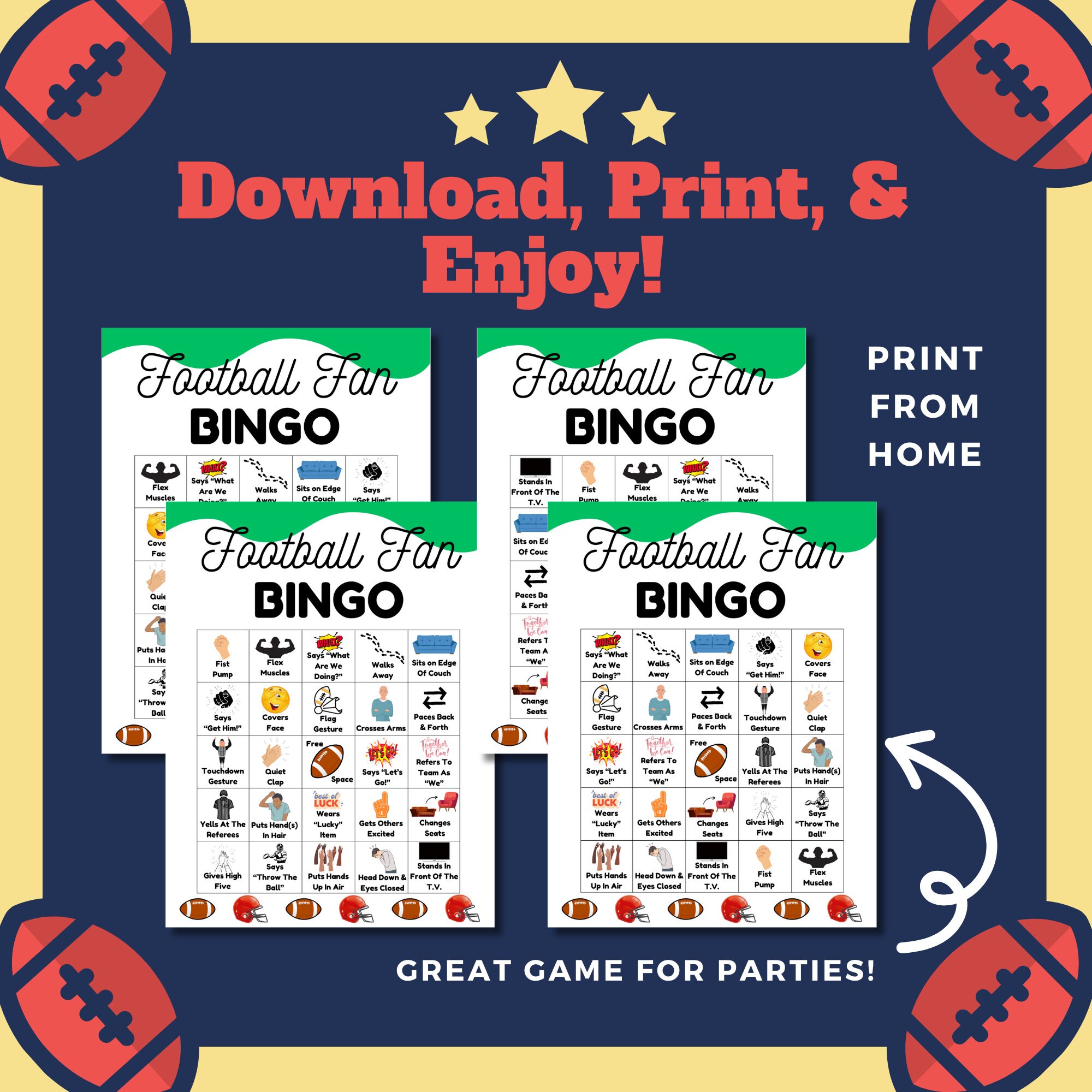 Football Bingo Cards, Football Bingo, Football Activity, Unique Bingo ...
