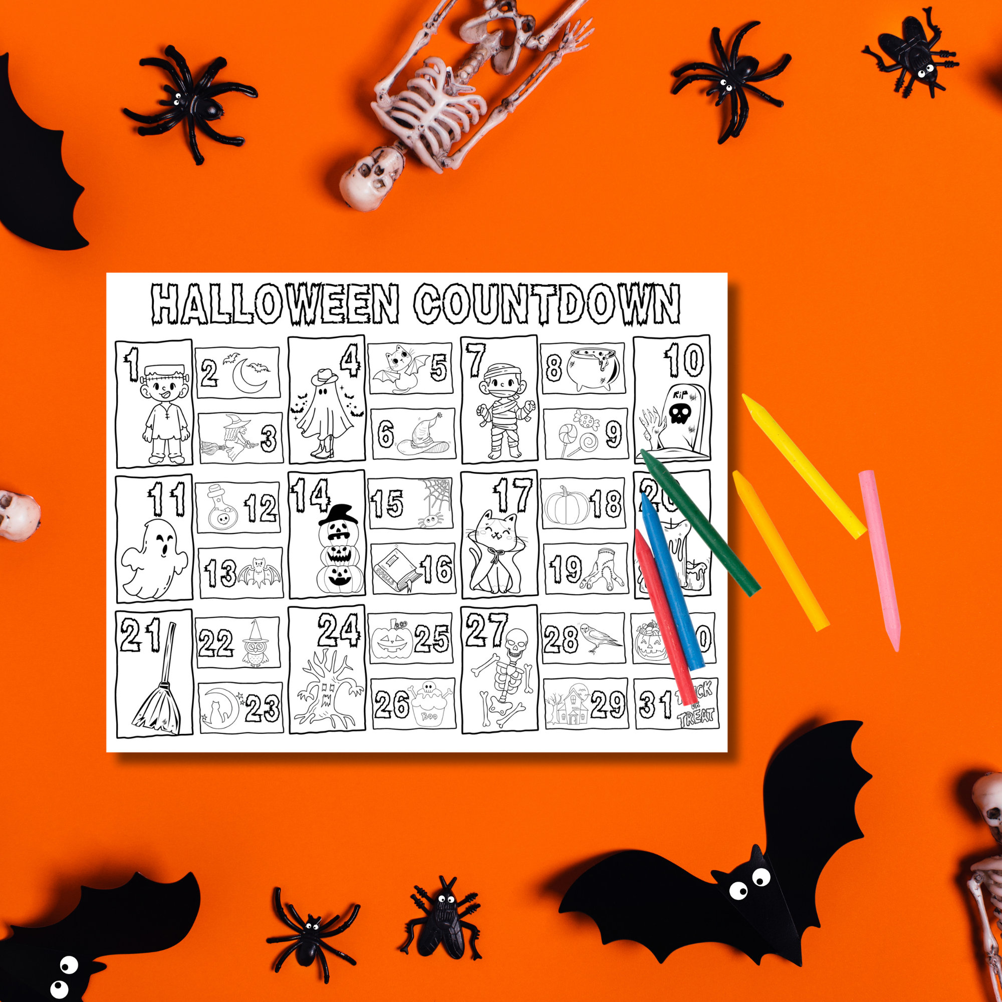 Halloween Countdown Calendar: Coloring & Sticker Activity (digital ...