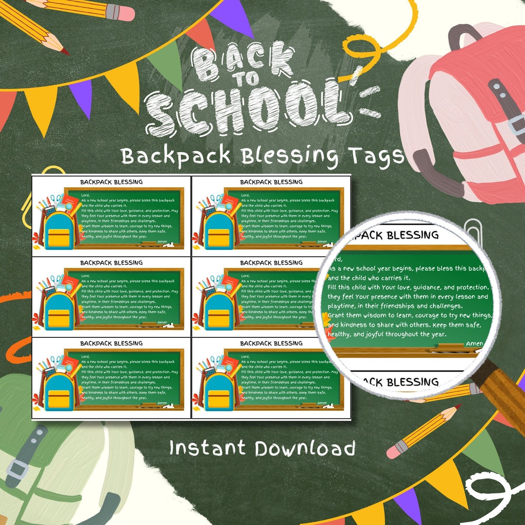 Backpack Blessing Tags: First Day of School Prayer (digital Download ...