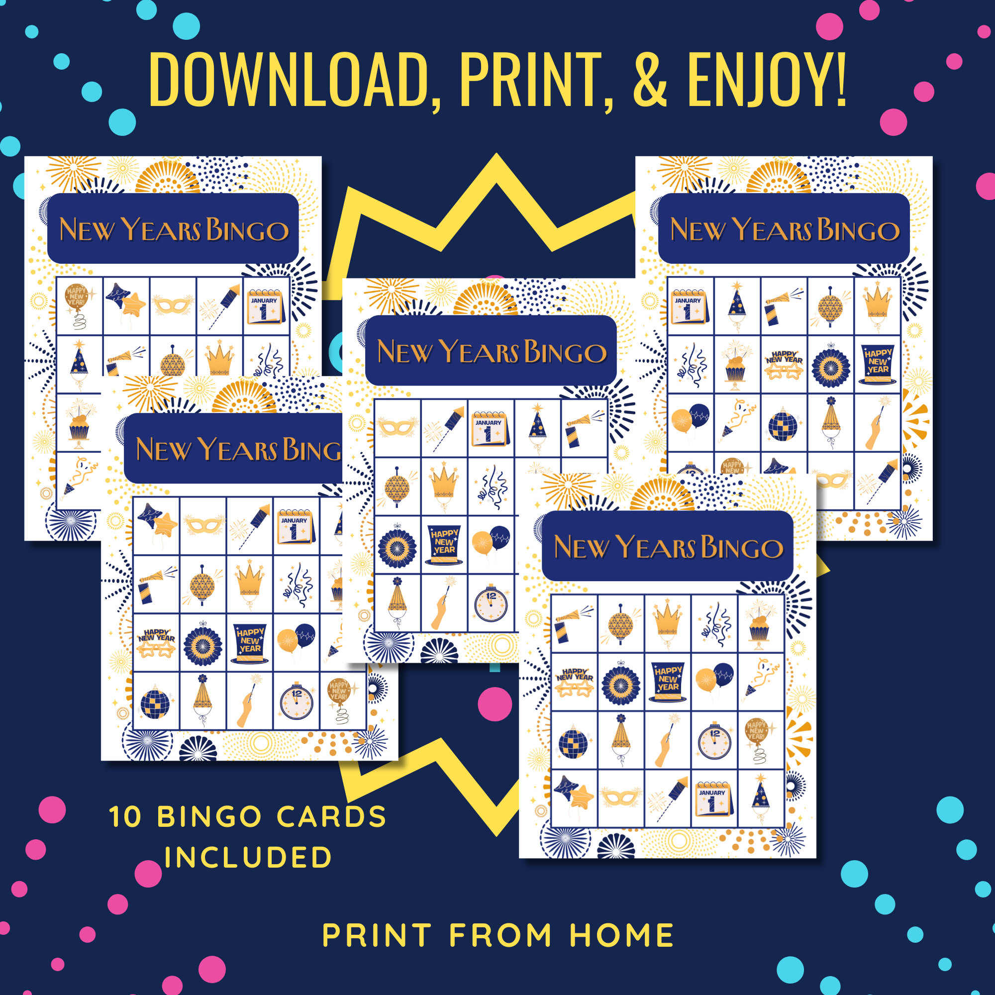 Bingo Cards Happy New Year,printable New Year Eve Bingo,new Years Bingo ...