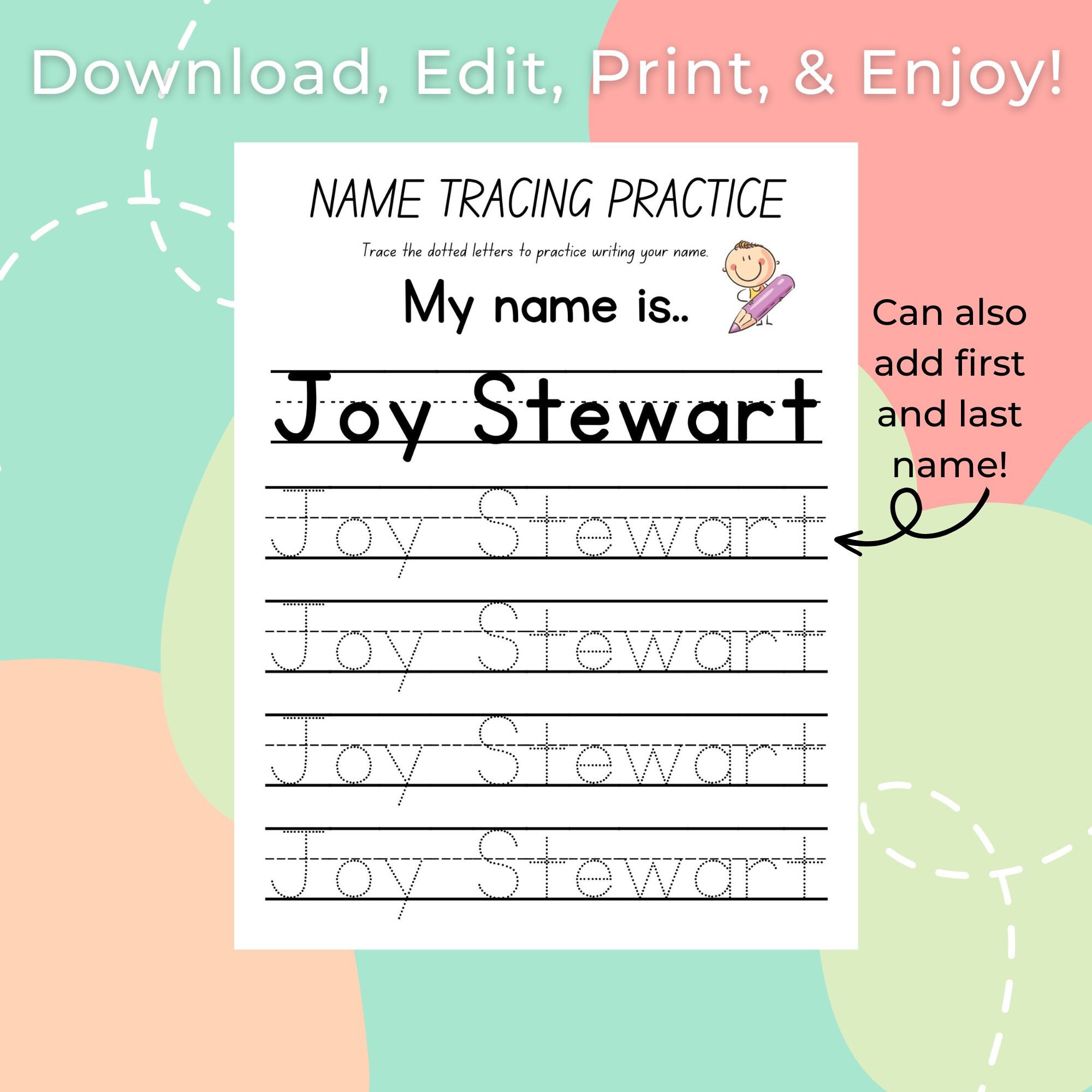 Name Tracing Page, Trace Name Worksheet, Custom Handwriting Practice ...