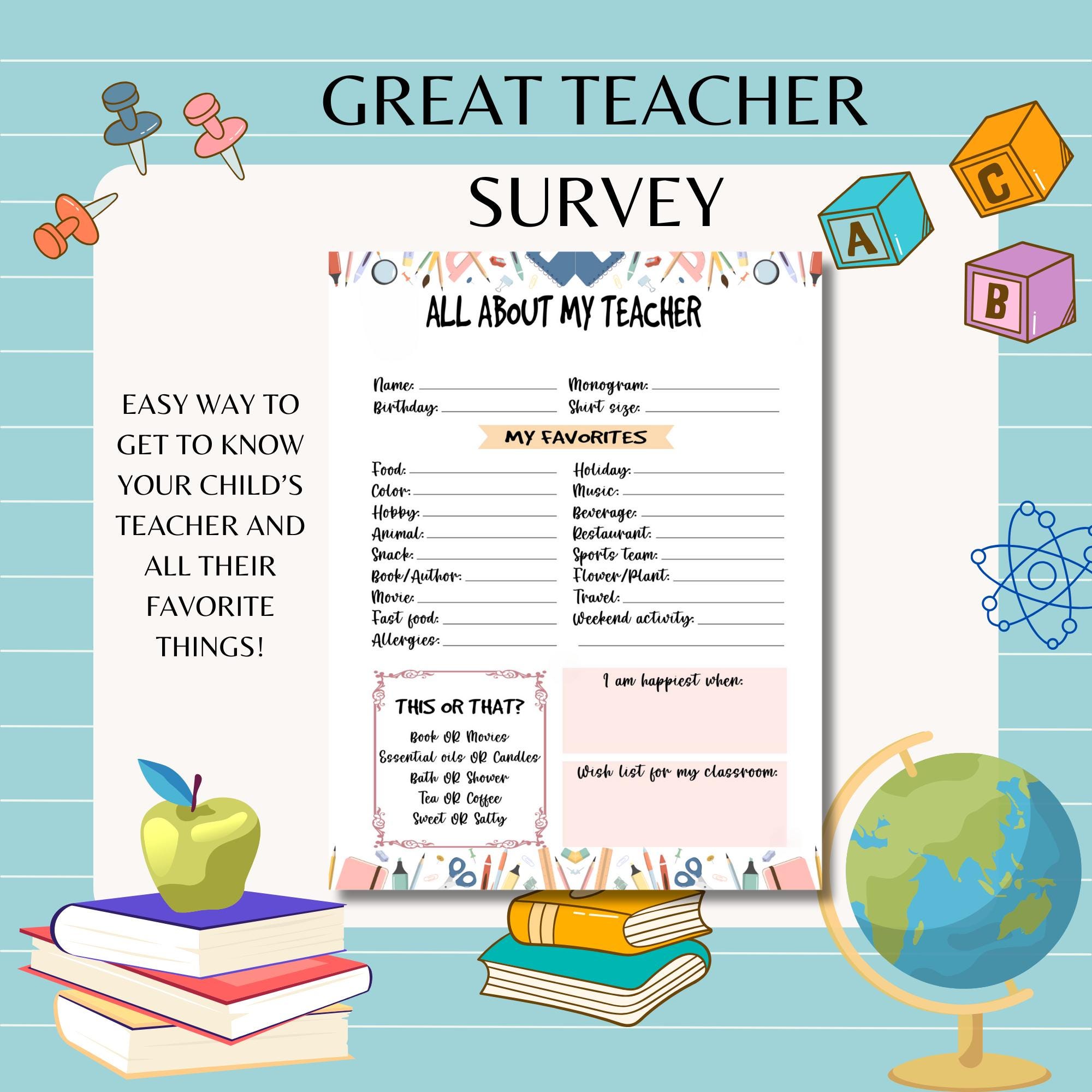Get to Know Your Teacher, Teacher Favorite Things Survey,teacher ...