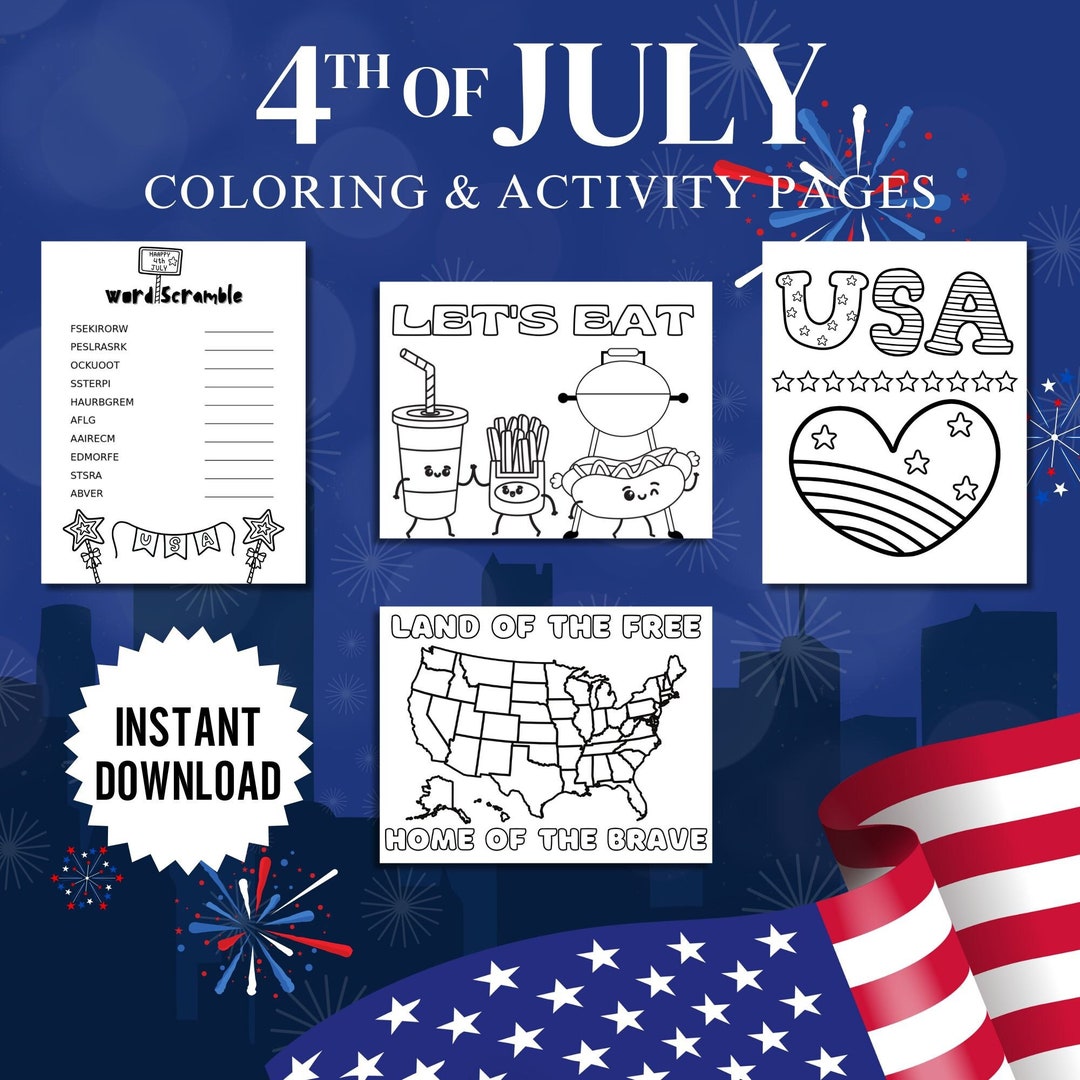July 4th Coloring & Activity Pages: Patriotic Word Games (PDF Download ...