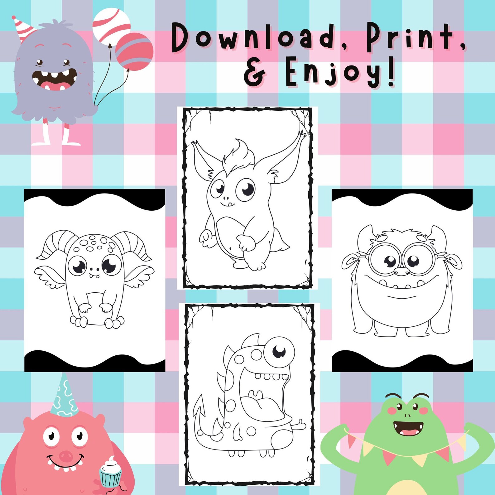Cute but Creepy Monsters Coloring Pageshappy Monsters - Etsy