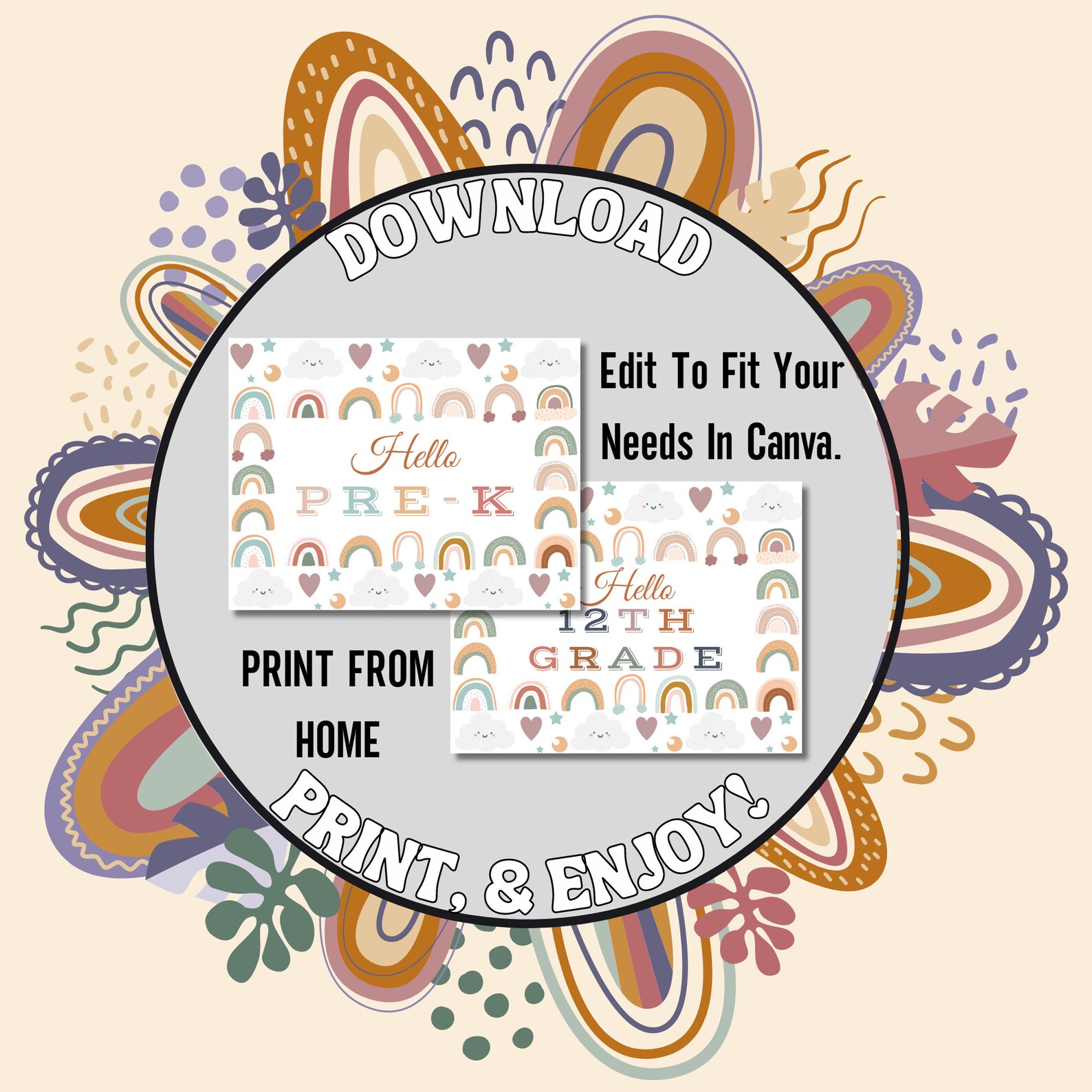 K-12 School Picture, Boho Rainbow School Sign, First Day of Prek Sign ...