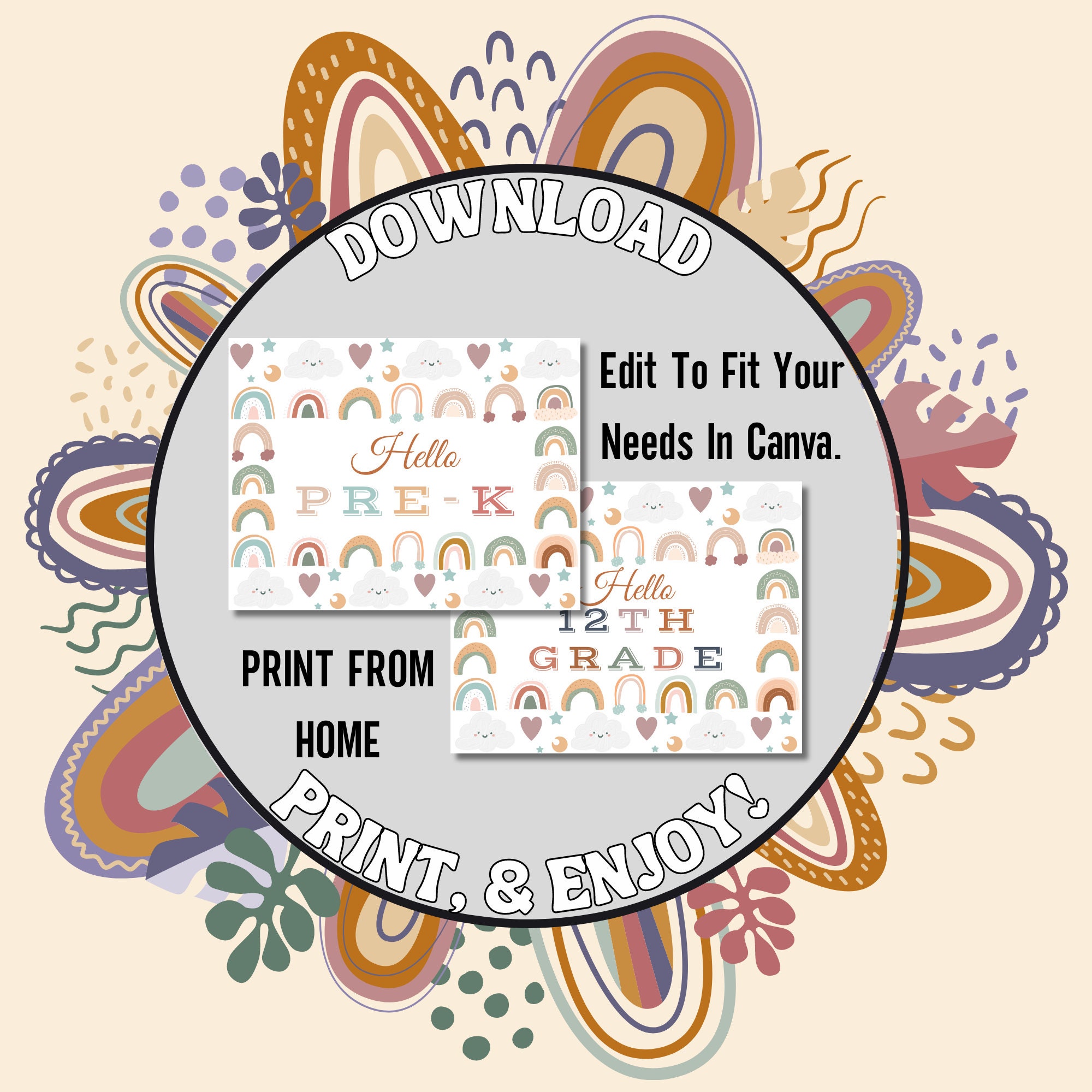 K-12 School Picture, Boho Rainbow School Sign, First Day of Prek Sign ...