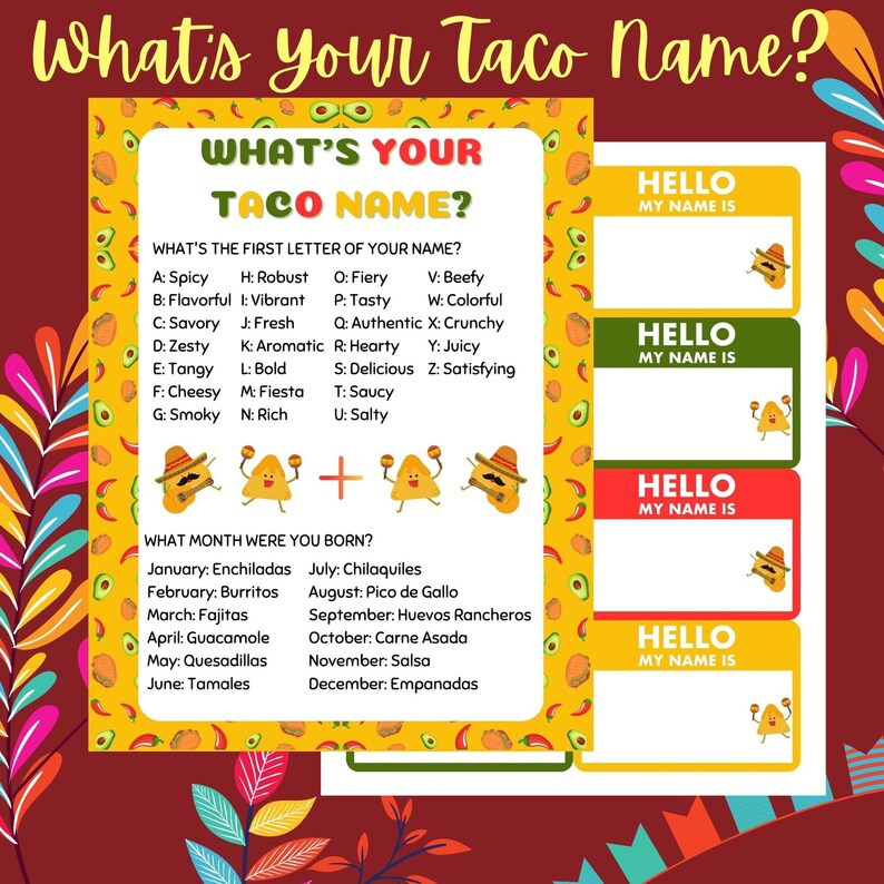 Taco Name Game, Whats Your Name, Fun Cinco De Mayo Games, Fun Name Game ...