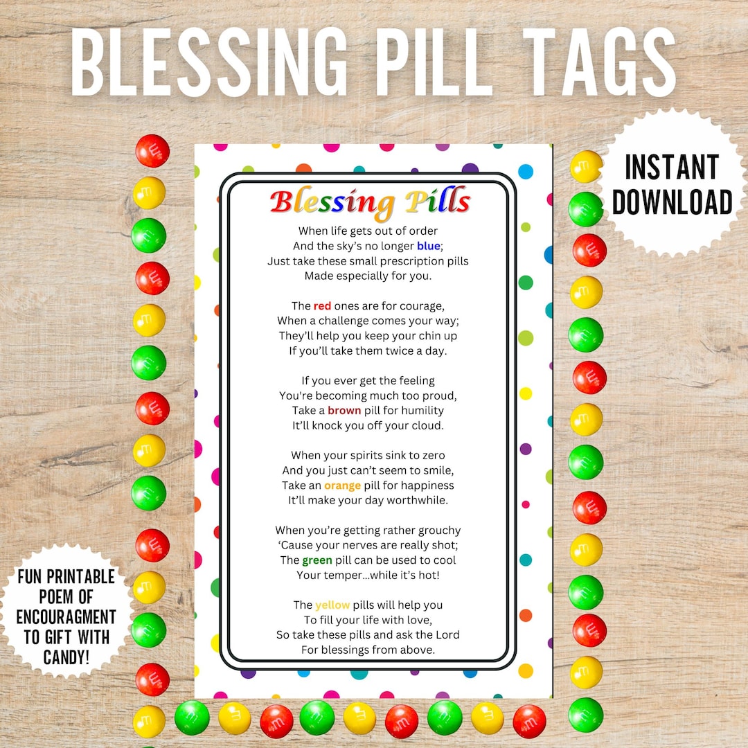 Blessing Pill Tags: Christian Poem Candy Favor (printable Tag) - Etsy