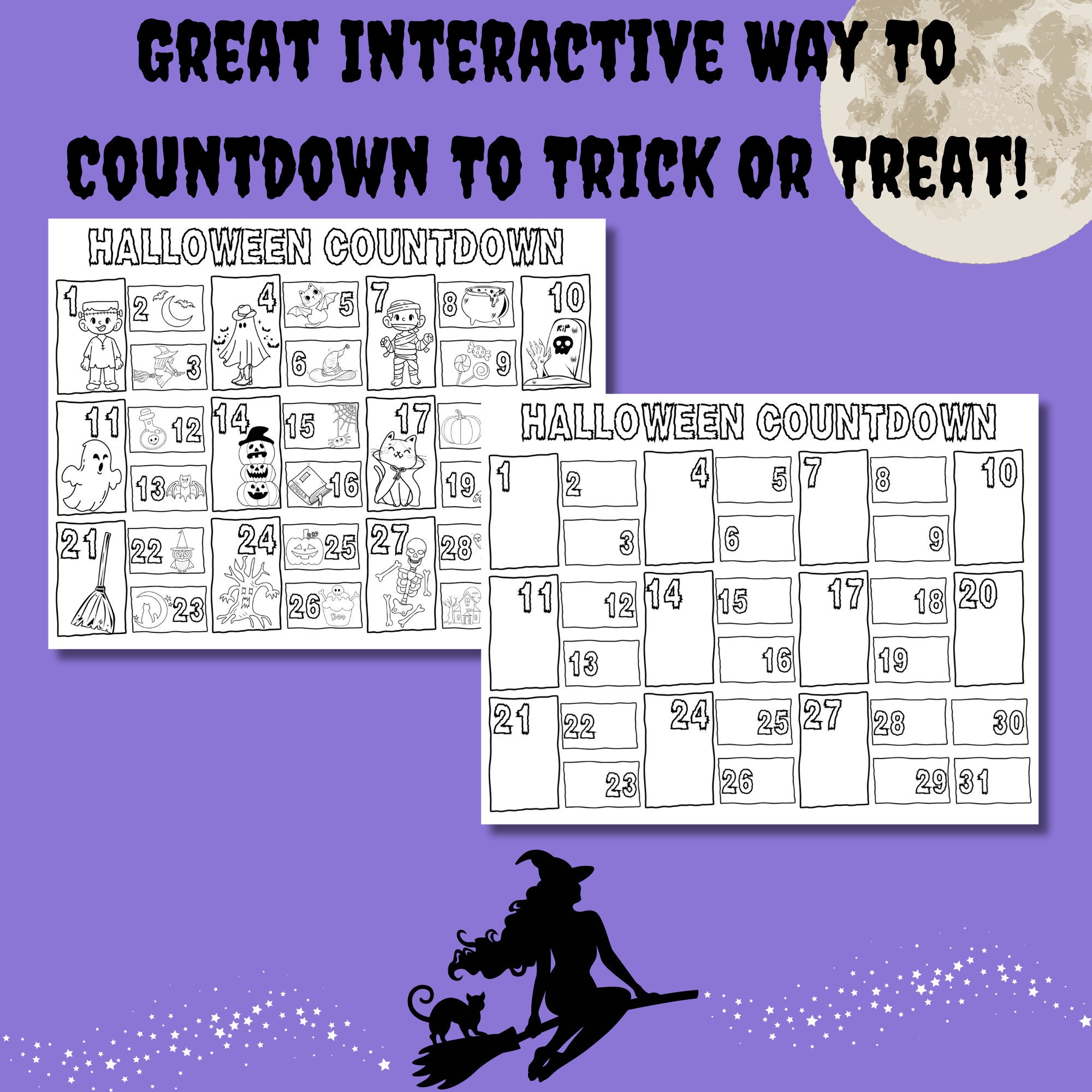 Halloween Countdown Calendar: Coloring & Sticker Activity (digital ...