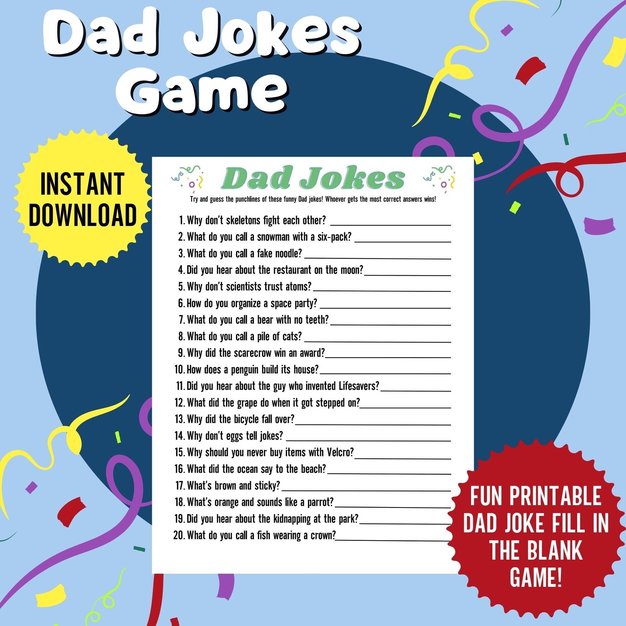 Corny Jokes, Fill in the Blank Game, Dad Jokes Game, Funny Baby Shower ...