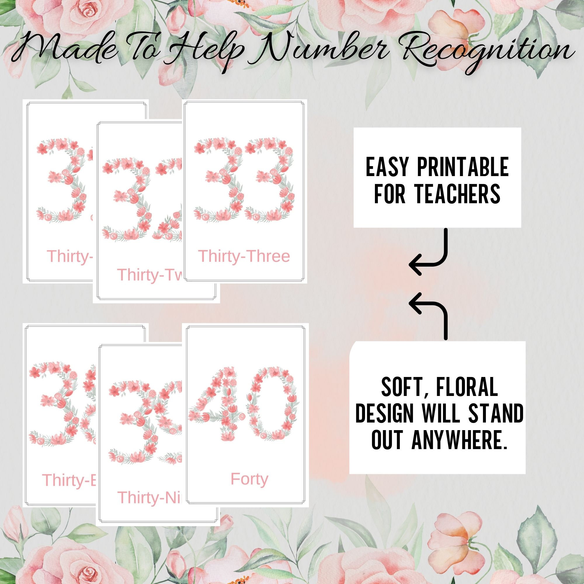 Number Flash Cards 31-40, Number Cards 31-40, Preschool Counting Flash ...