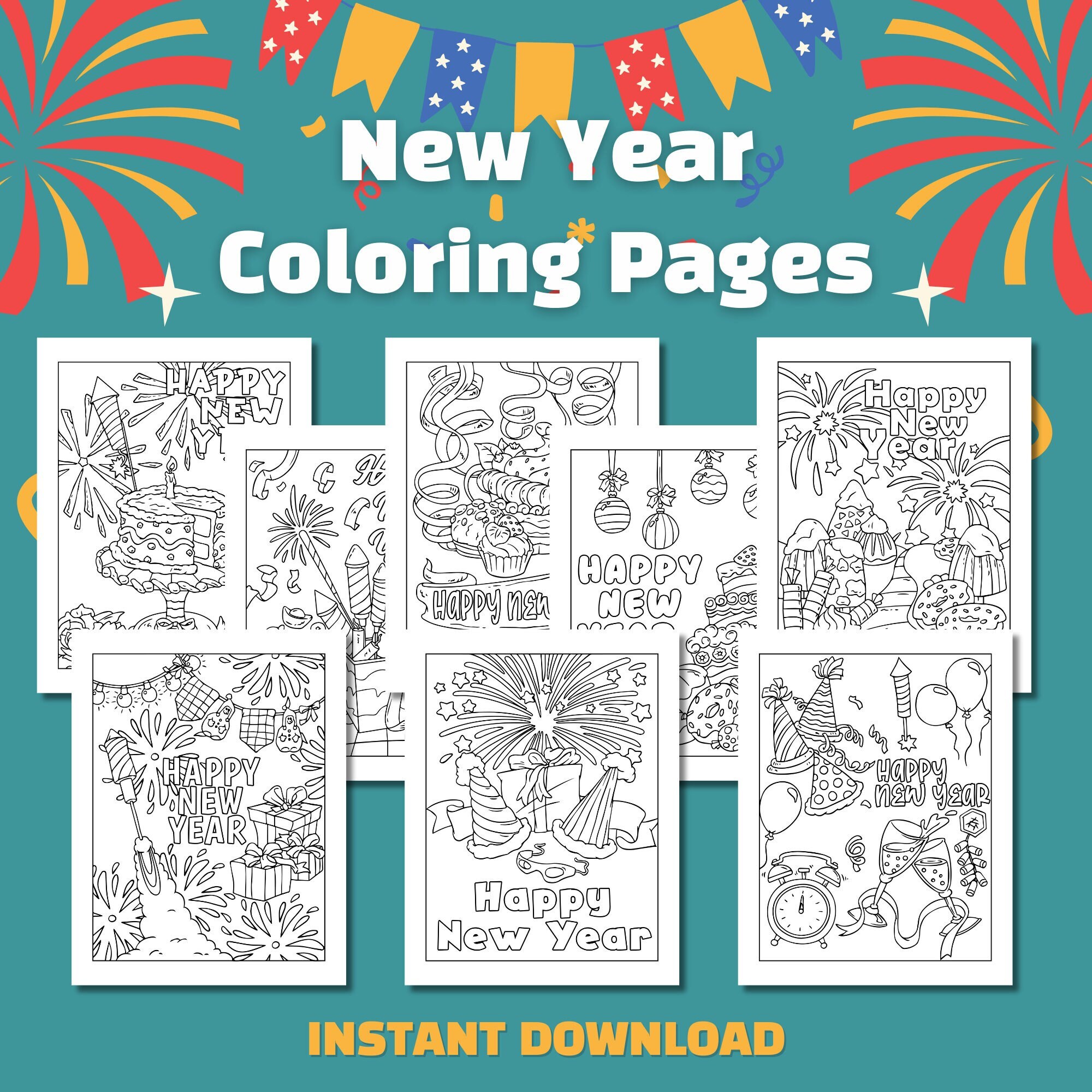 New Years Eve Coloring Sheets,new Years Coloring Printable,countdown ...