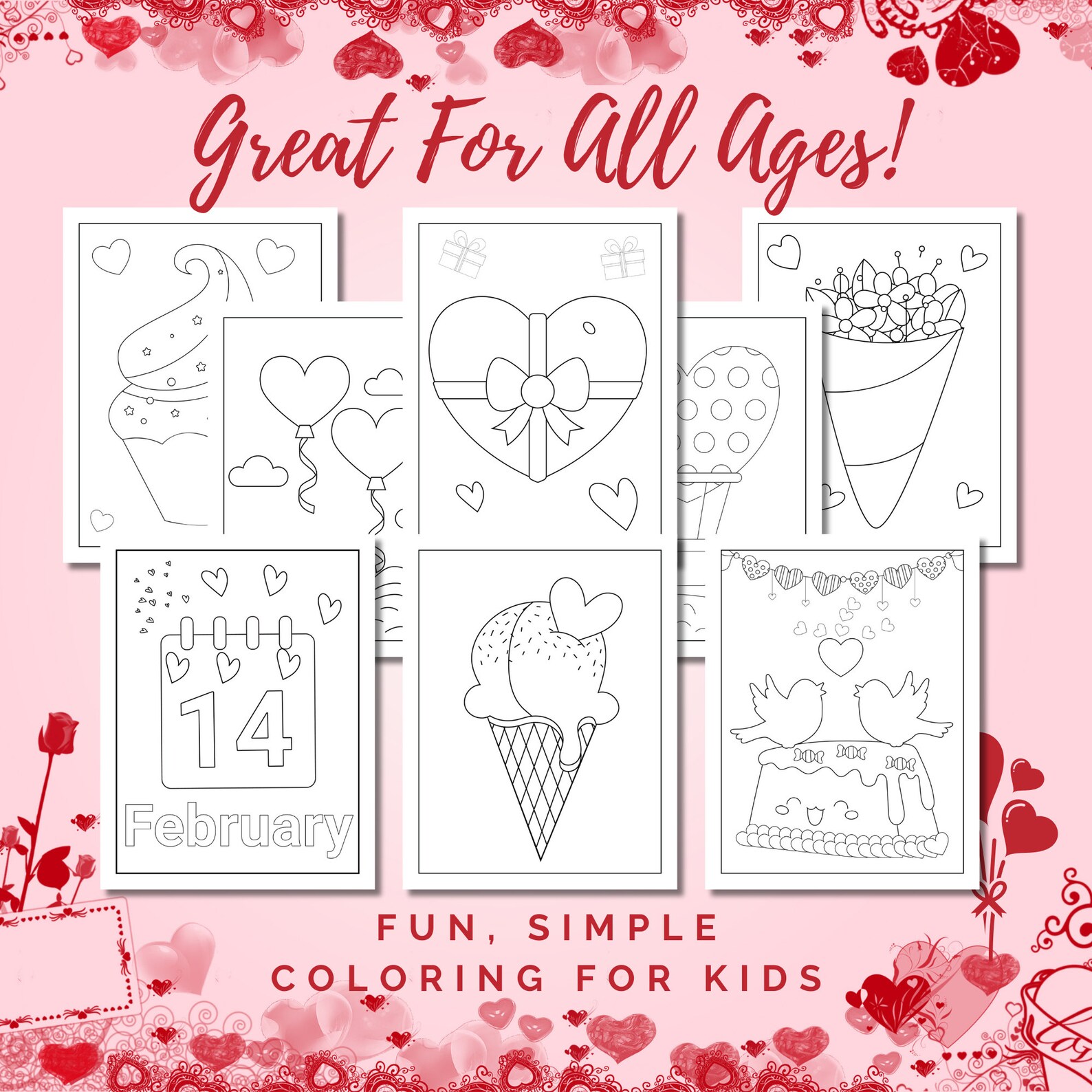 Digital Printable Valentines Day Coloring Pages, Valentine Preschool ...