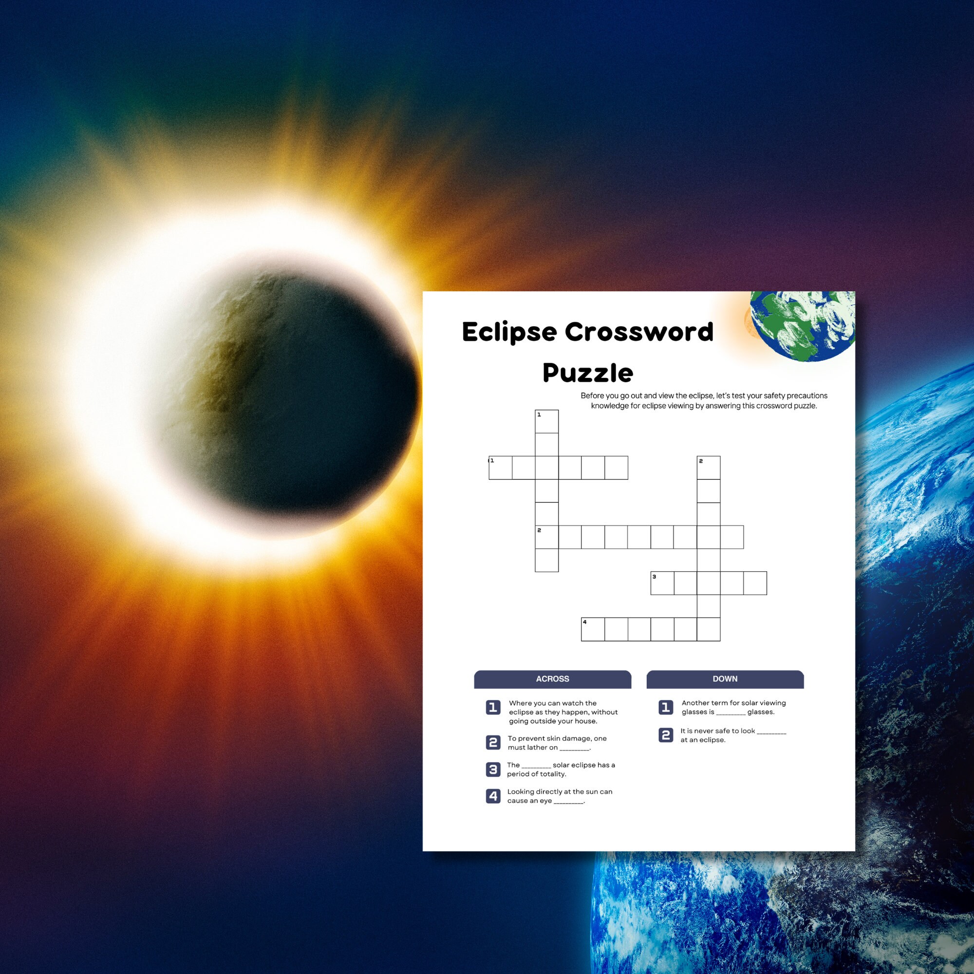 Solar Eclipse Bundle, Eclipse Printable, Solar Eclipse Party, Crossword ...