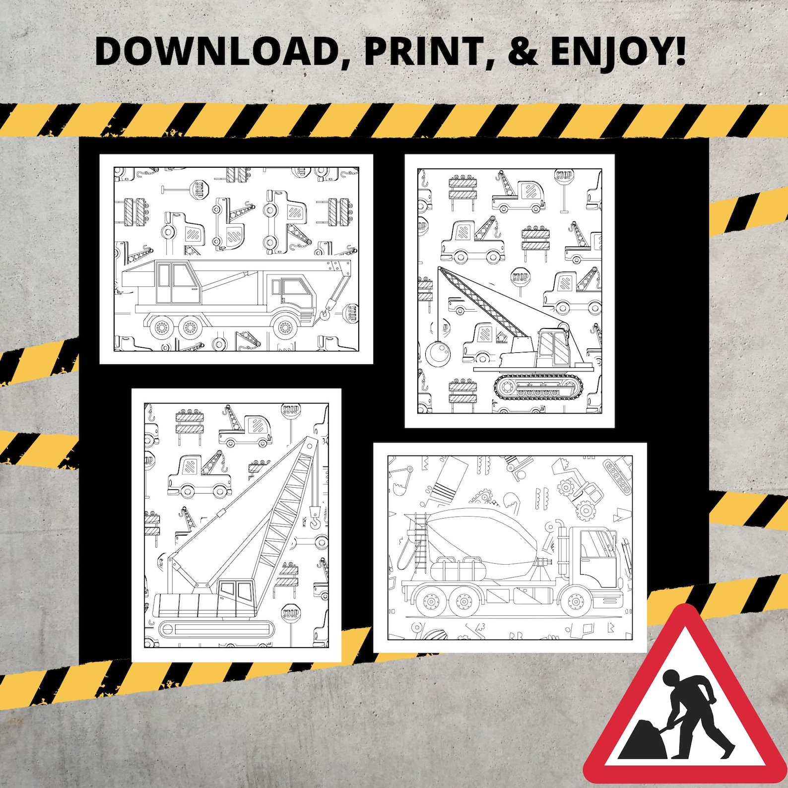 Construction Trucks Coloring Book Pages, Truck Coloring Pages, Digging ...