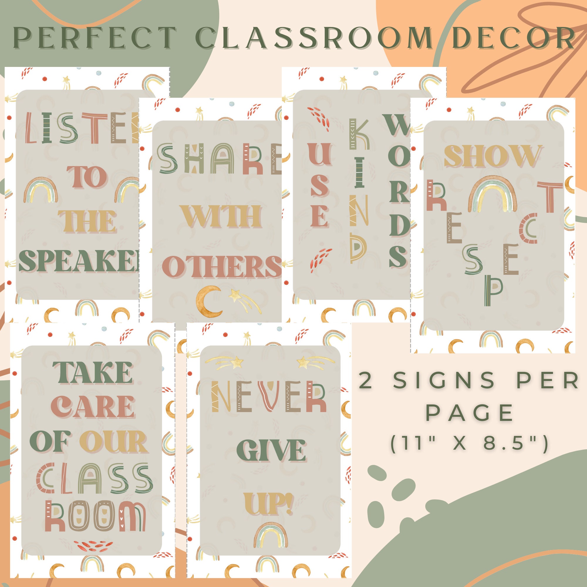 Boho Class Rules Posters,objectives for Classroom,show Respect,be ...