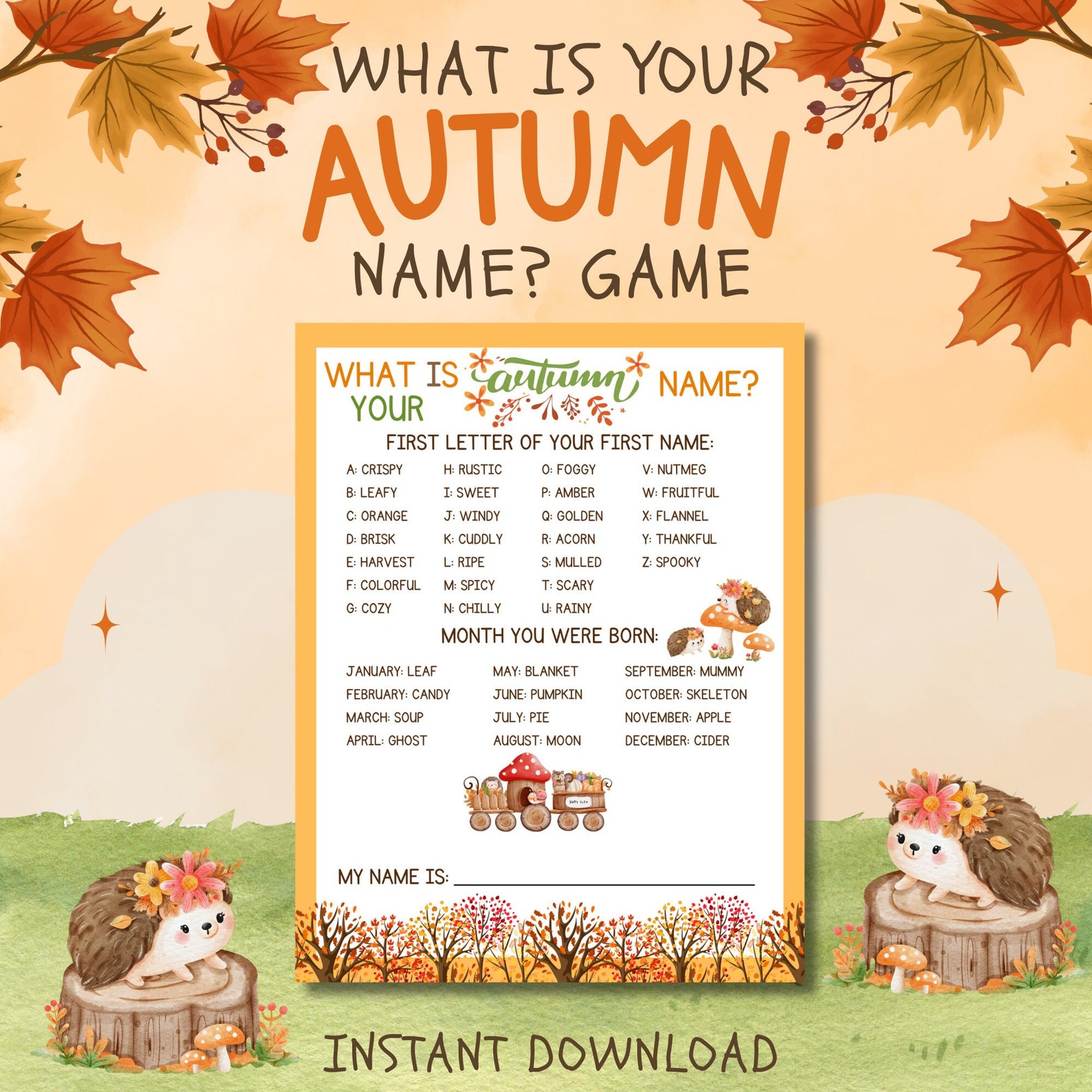 Autumn Name Generator, What's Your Name Sign,fall Name Game,slumber ...