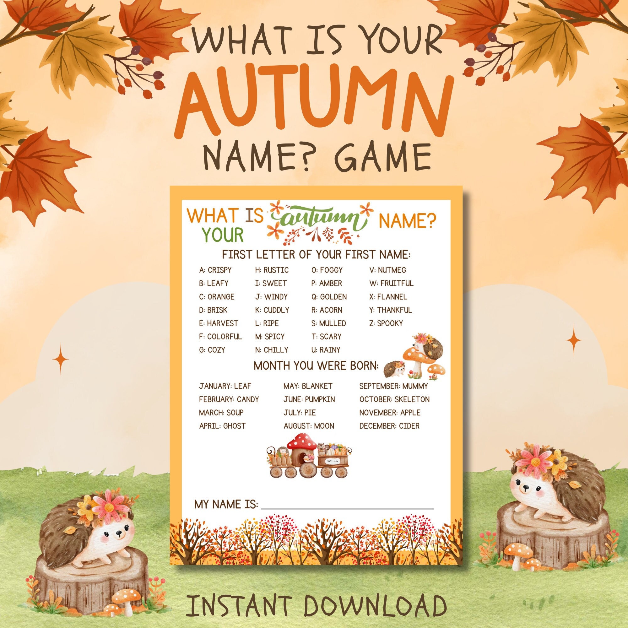 Autumn Name Generator, What's Your Name Sign,fall Name Game,slumber ...