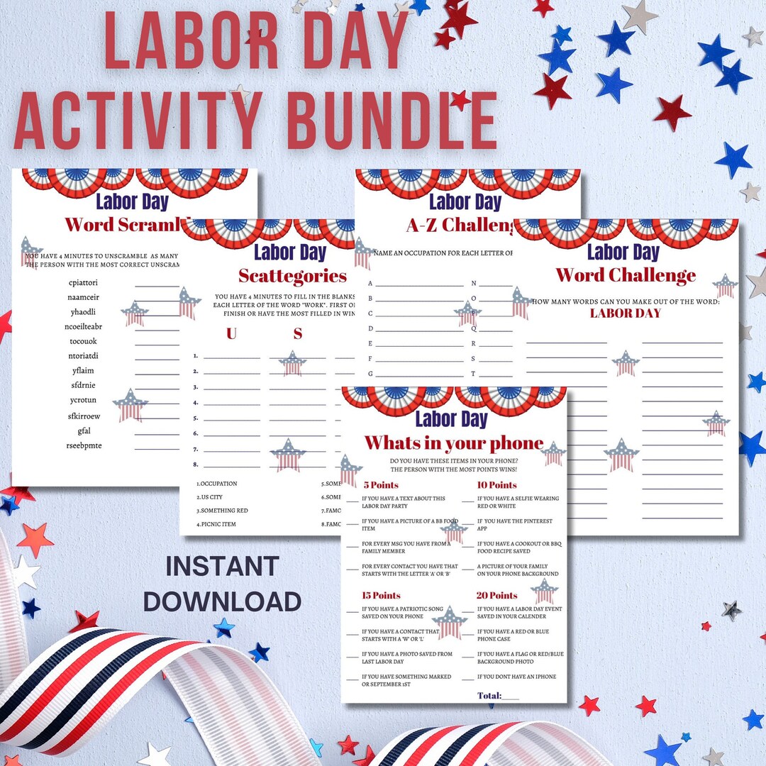 Labor Day Game Bundle, A-Z Challenge,labor Day Activity,whats in Your ...