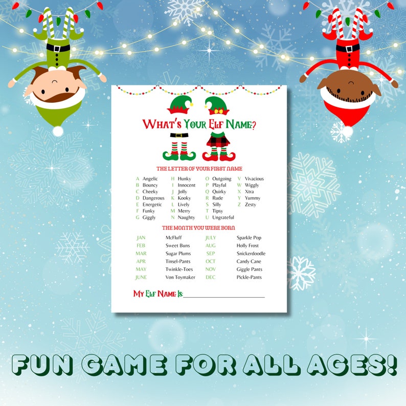 Elf Name Game: Printable Christmas Party Activity (digital Download) - Etsy