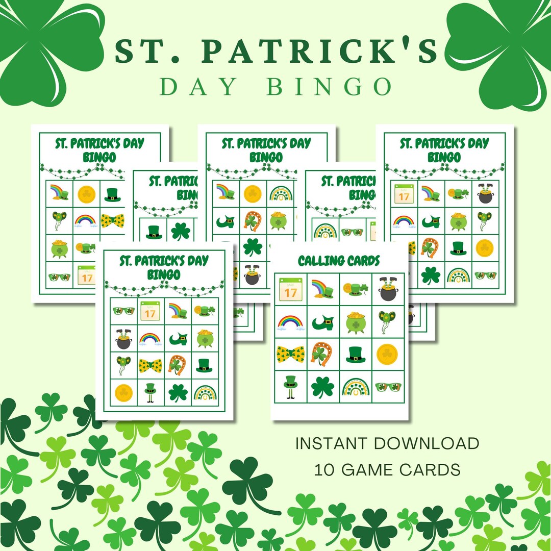 St. Patrick's Day Bingo Game for Kids: Leprechaun & Rainbow (digital ...