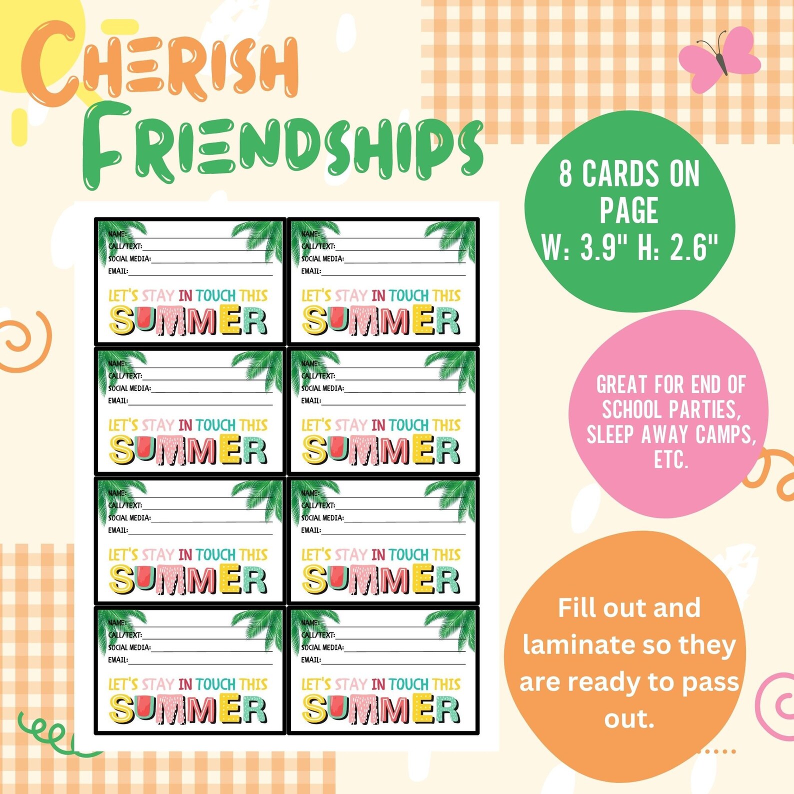 Colorful Printable Summer Contact Cards - Play Date Calling Cards for ...