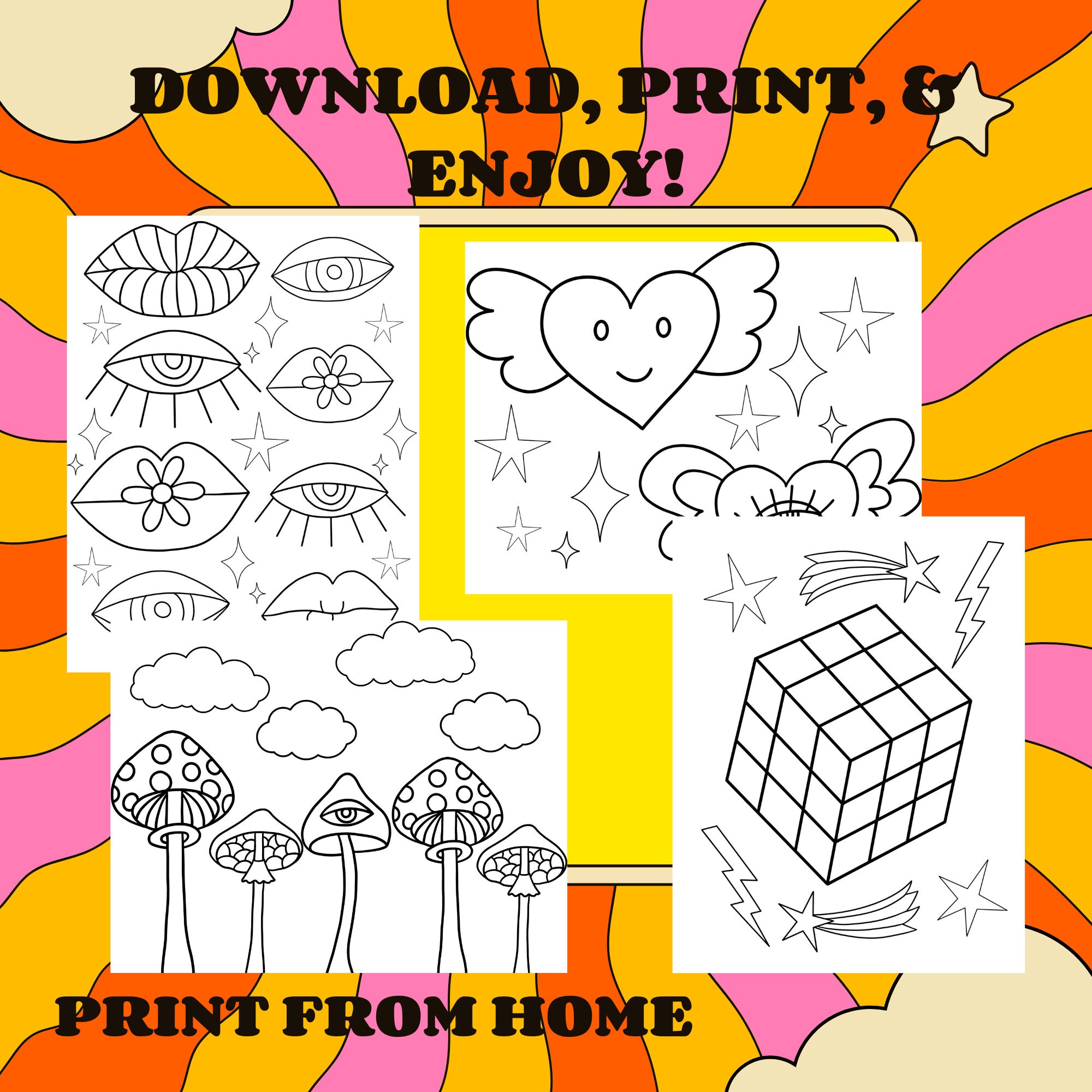 Groovy Coloring Book, Be Groovy Be Very Groovy, Color Study Printable ...