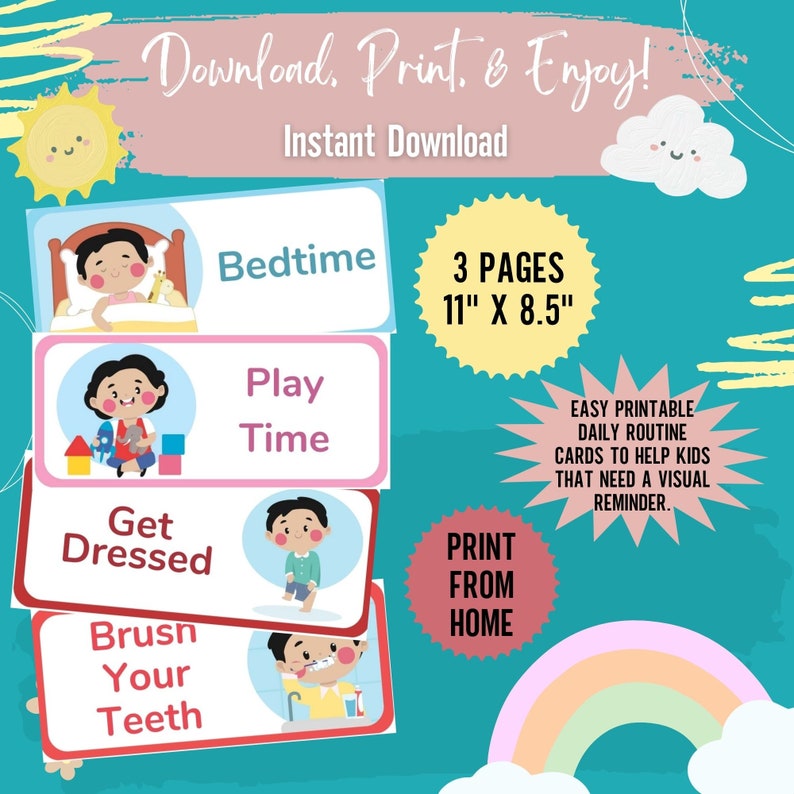 Kids Daily Routine Flashcards: Visual Schedule, Chore Chart (digital ...