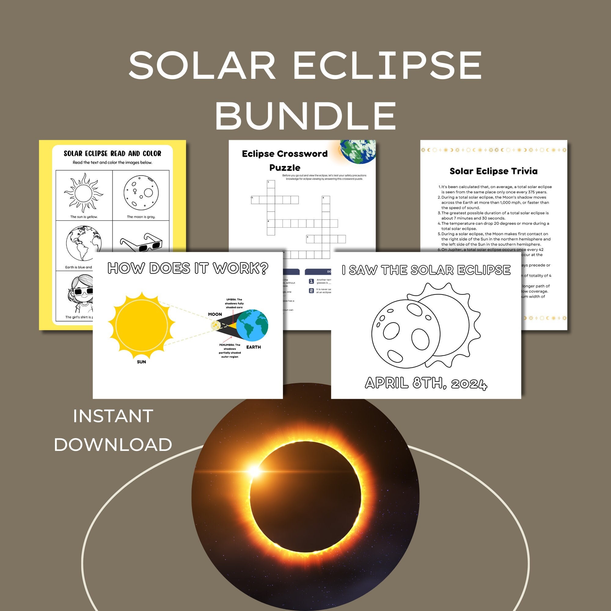 Solar Eclipse Bundle, Eclipse Printable, Solar Eclipse Party, Crossword ...