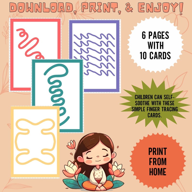 Finger Tracing Calming Cards, Printable Mindfulness Flashcards, Zen ...