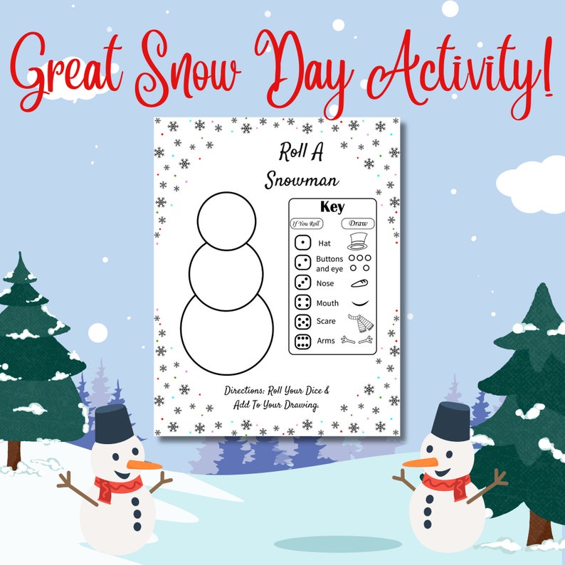 Roll A Snowman Game Printable: Winter Kids Activity (digital Download ...