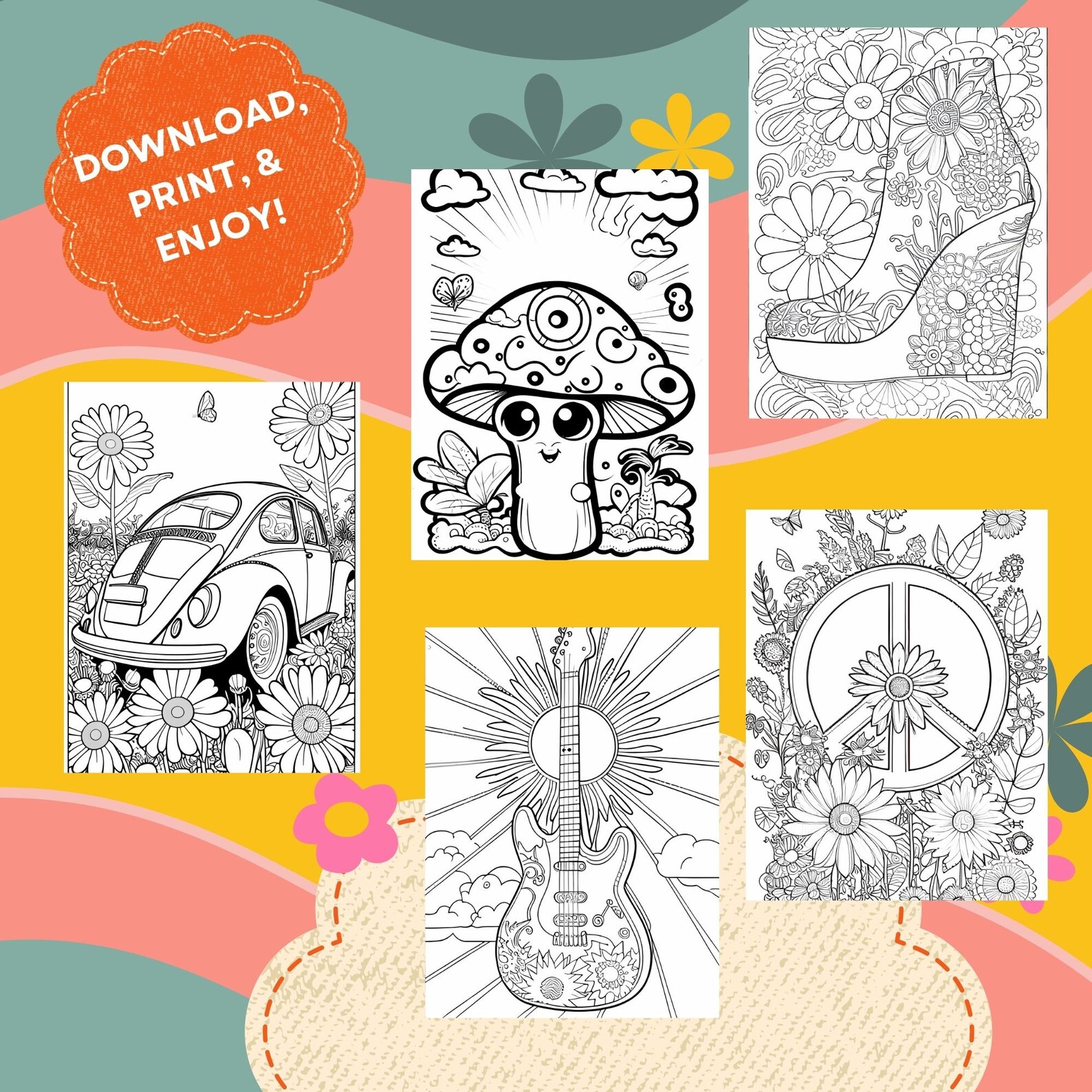 Kids Groovy Coloring Sheets, Be Groovy Be Very Groovy, Happy Groovy ...