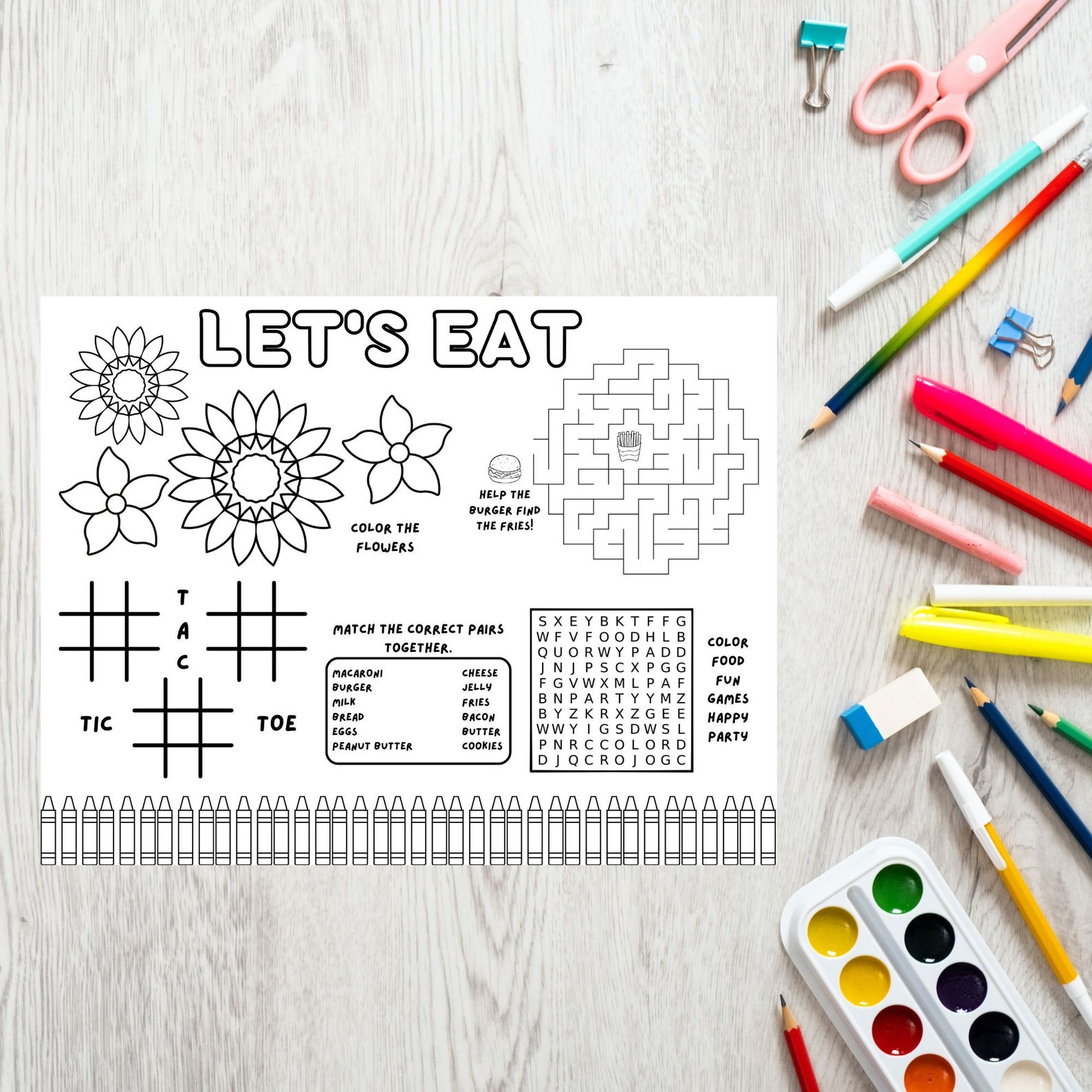 Placemat Activity Sheet,entertainment Sheets,placemat Printable ...