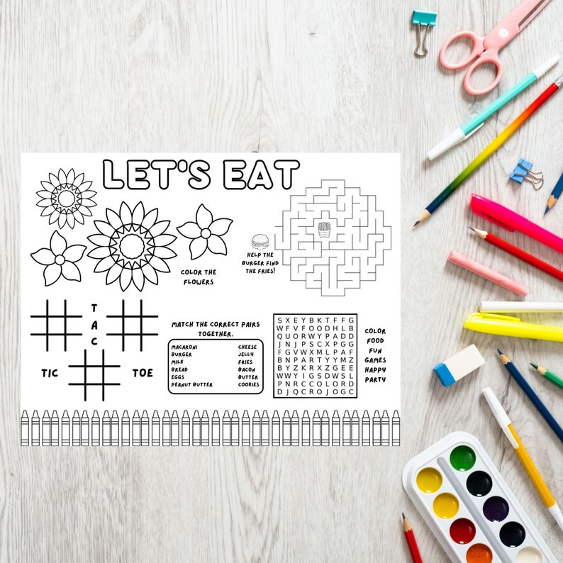 Placemat Activity Sheet,entertainment Sheets,placemat Printable ...